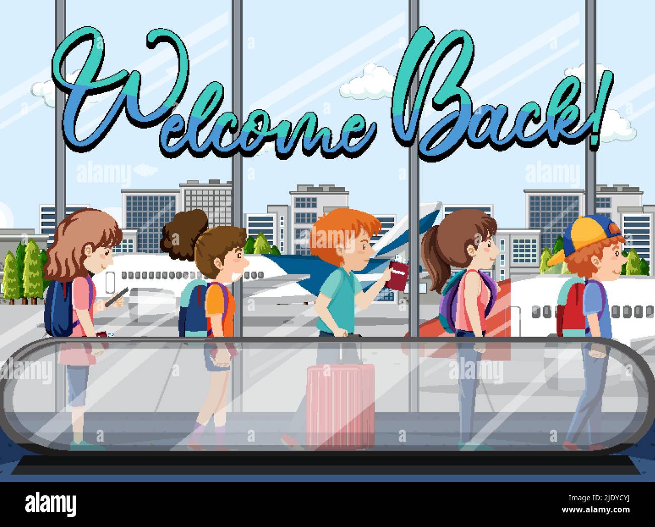 People cartoon characters in the airport illustration Stock Vector ...