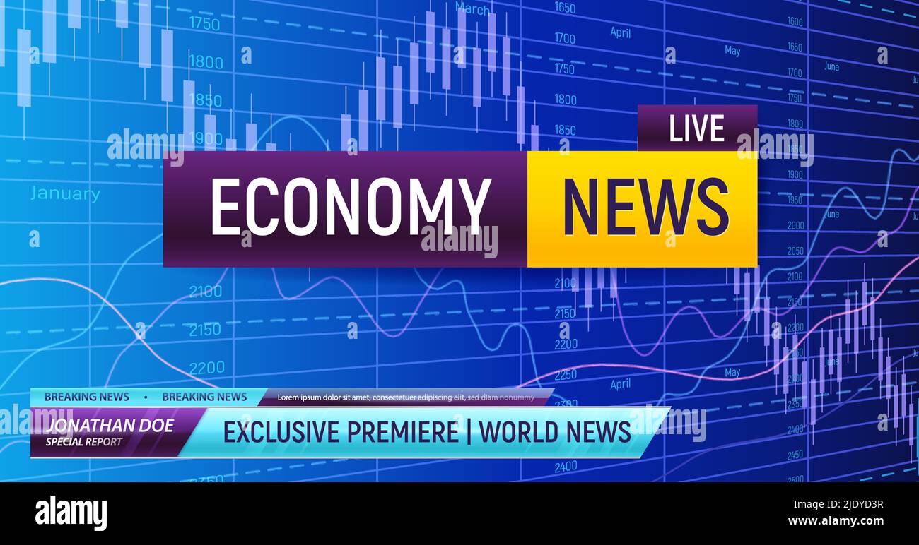 Breaking economy news composition with holographic diagrams background ...