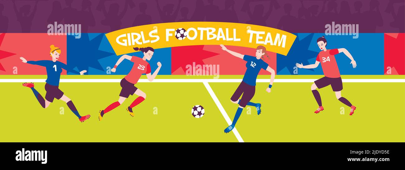 Football woman horizontal composition with stadium background ...