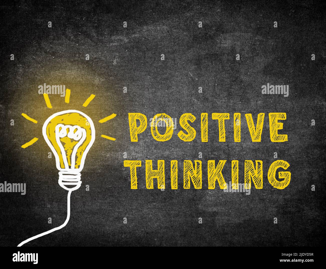 Positive thinking light bulb concept on black board background.Concept ...