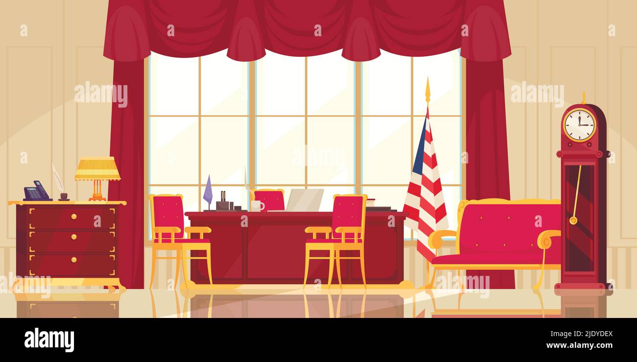 Presidential workplace interior flat composition with executive office ...
