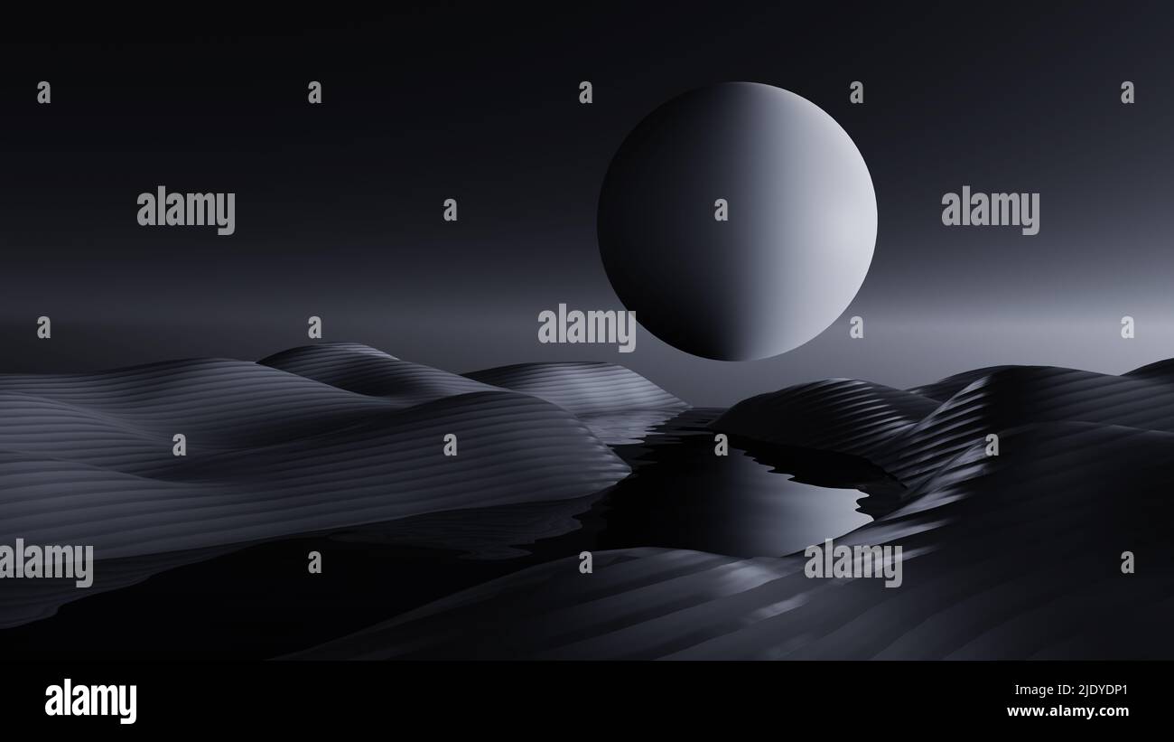 The moon rising on the desert with the flowing waters cast by the ...