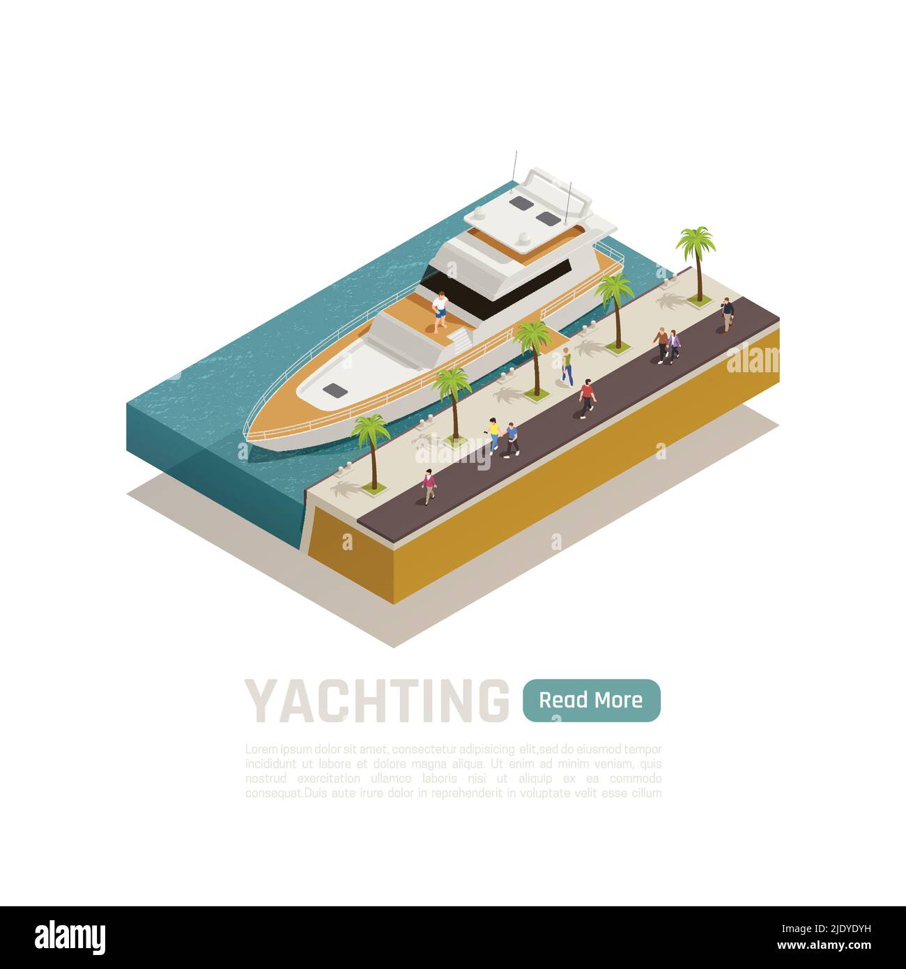 Colored and isometric yachting banner with read more button and big ...
