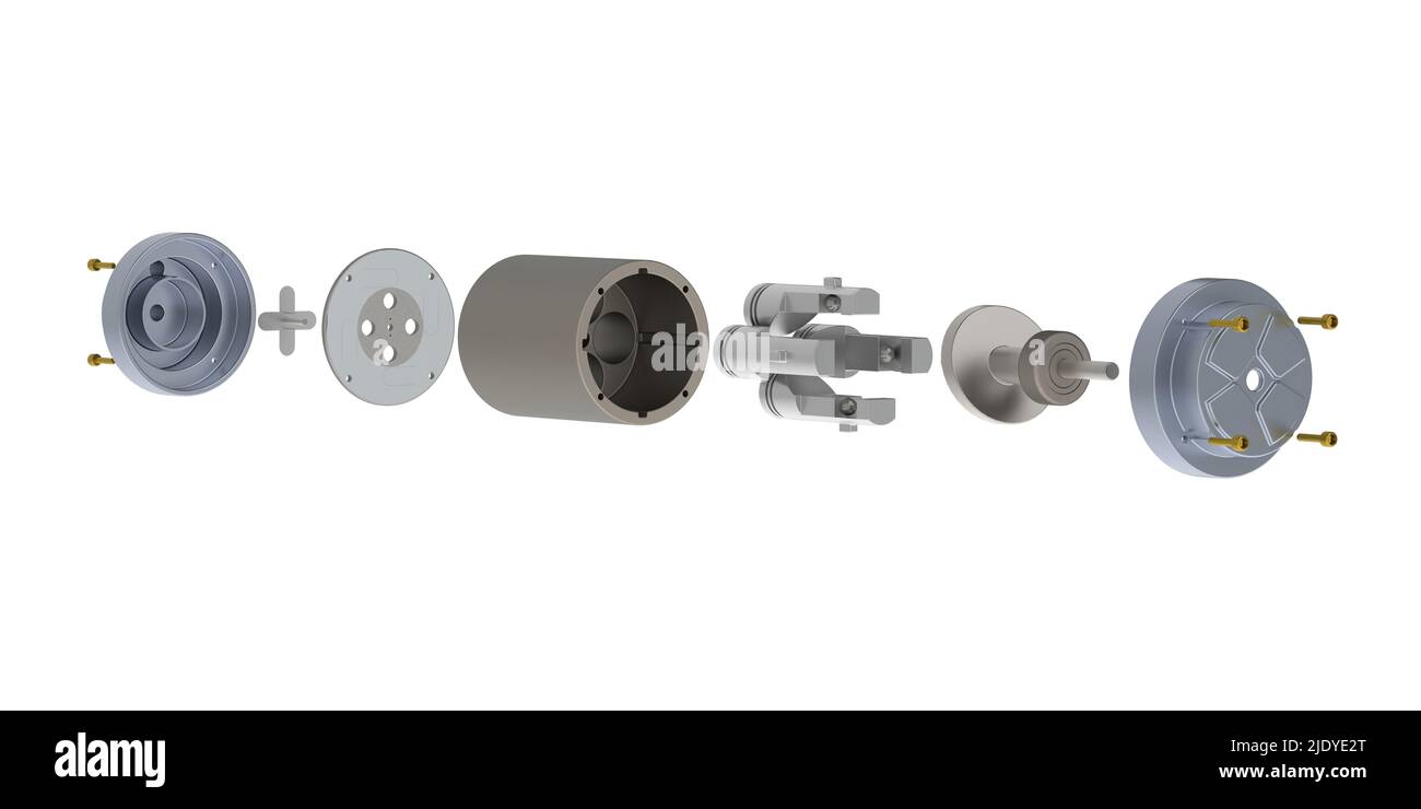 Car air conditioning compressor exploded view 3D rendering isolated on ...