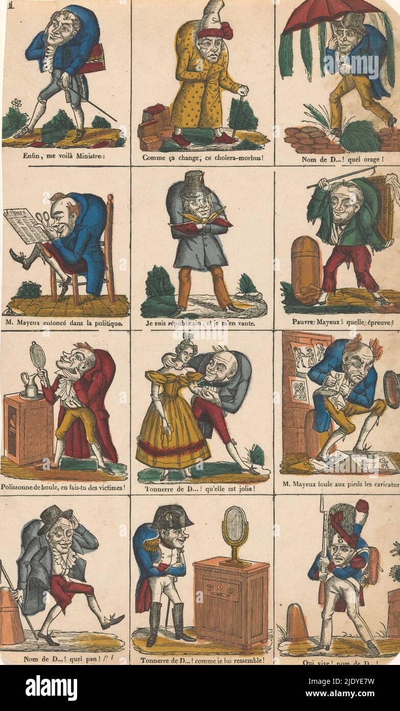 Mr. Mayeux, Sheet with 12 representations featuring the hunchbacked ...