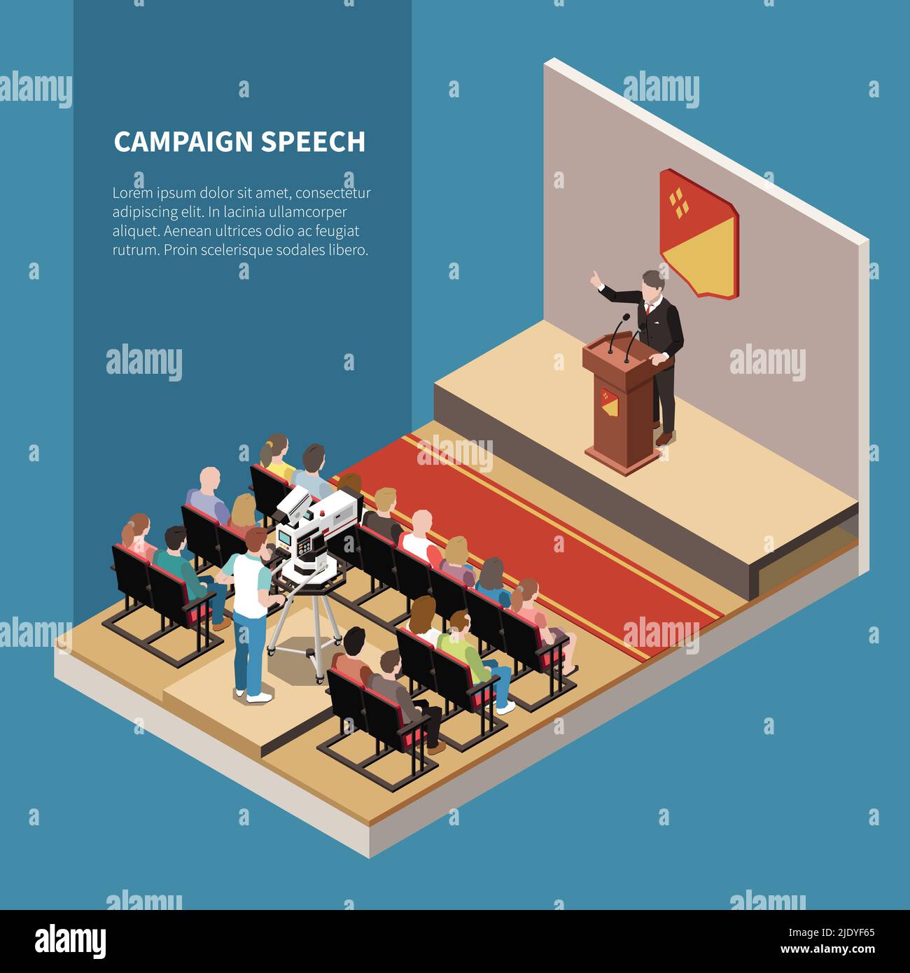 Campaign speech isometric background with political candidate on scene ...