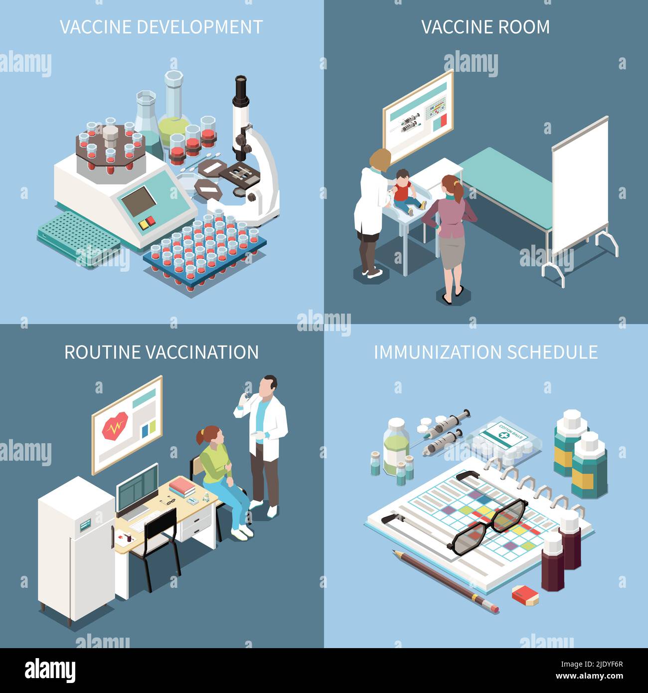 Vaccination 2x2 design concept set of vaccine development vaccine room ...