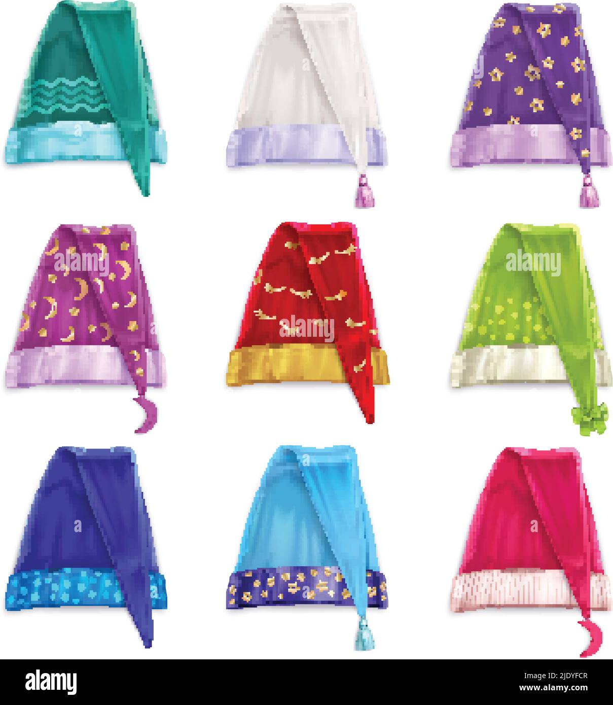 Sleeping hats of various color realistic set isolated on white ...