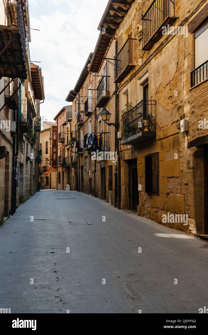 Cobblestoned street in the medieval town of Laguardia, Alaba, Spain ...