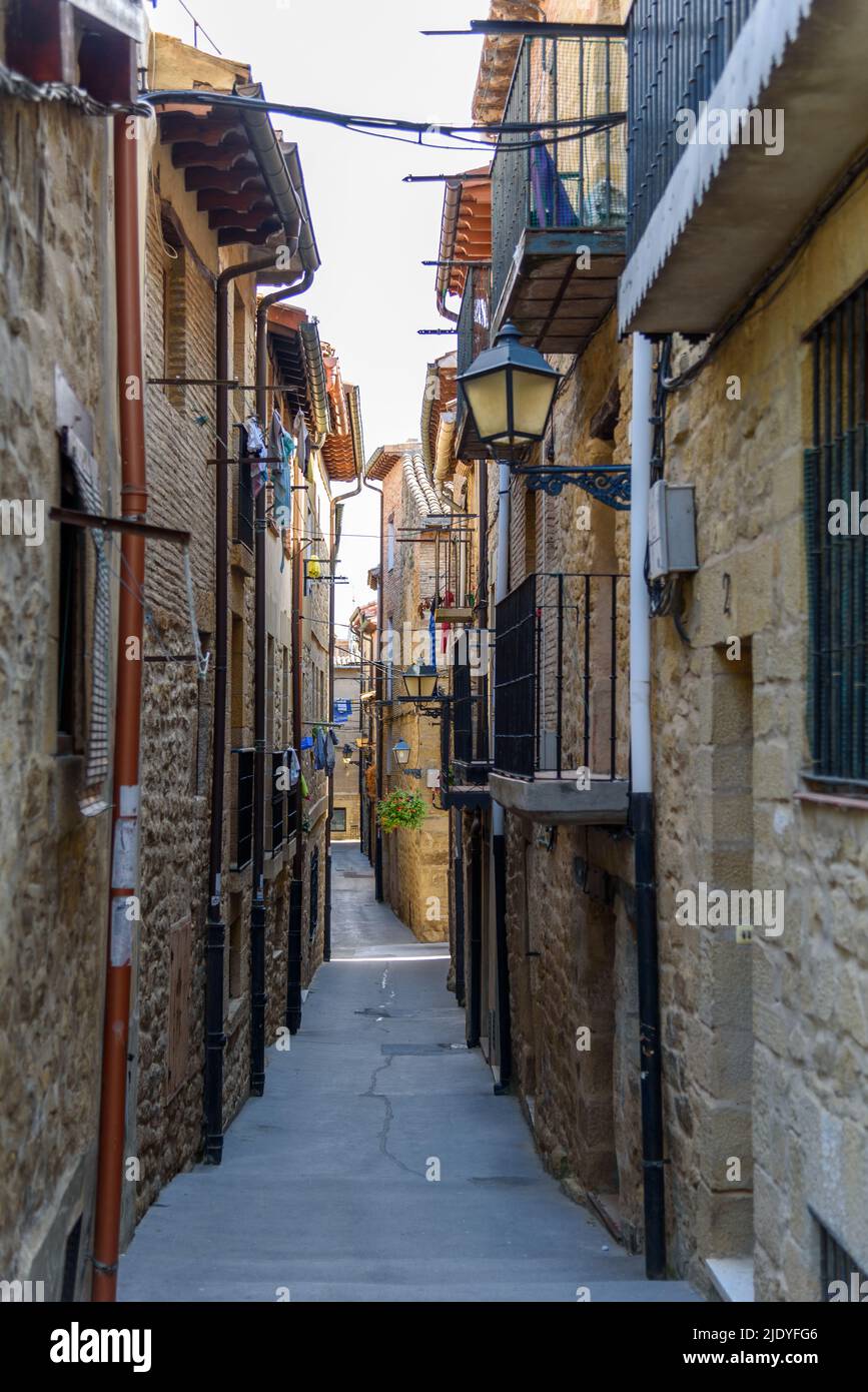 Cobblestoned street in the medieval town of Laguardia, Alaba, Spain ...