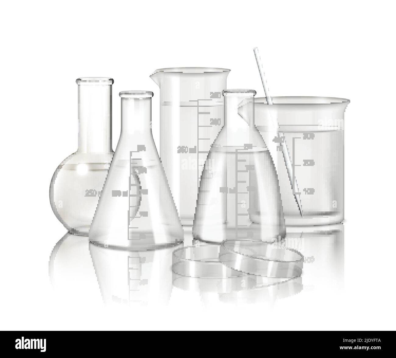 Laboratory glassware monochrome composition with flasks and beakers on ...