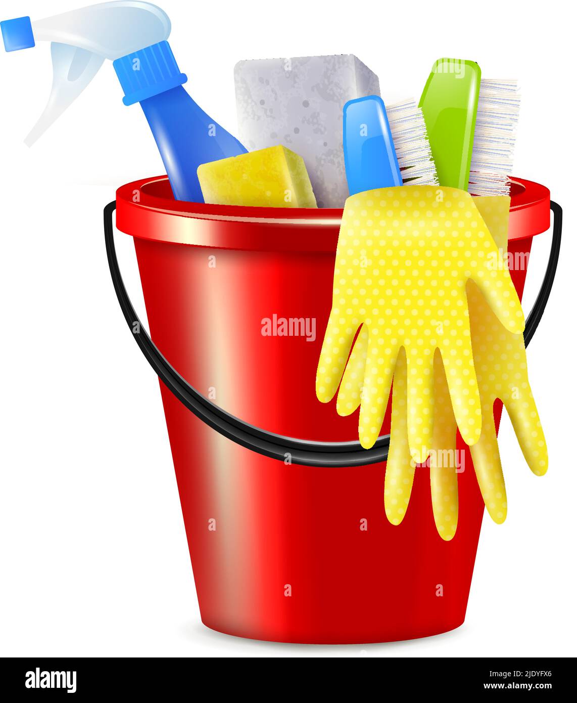 Realistic bucket cleaning composition with isolated image of plastic ...