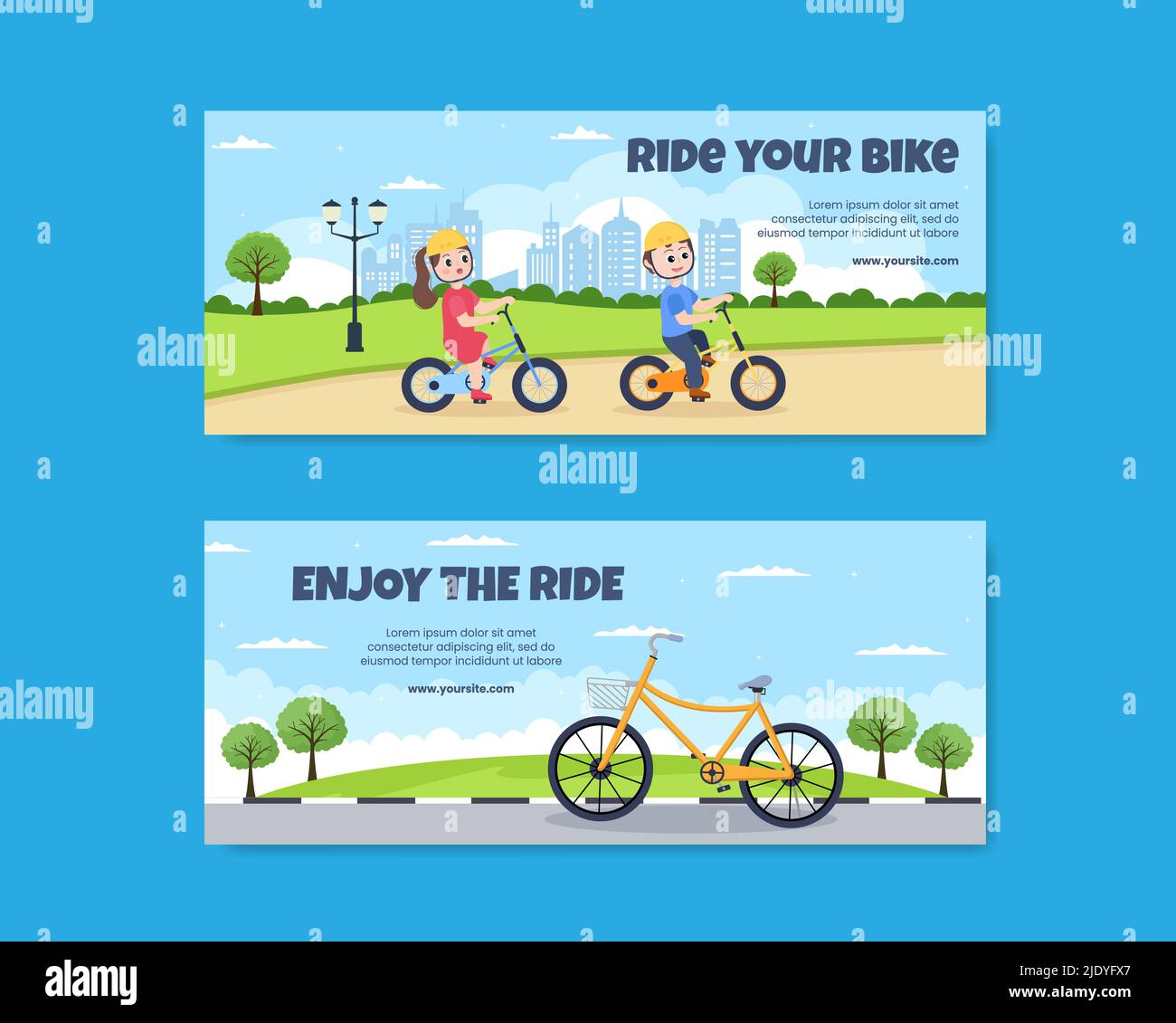 Lets Play Bicycle Social Media Banner Template Flat Cartoon Background ...