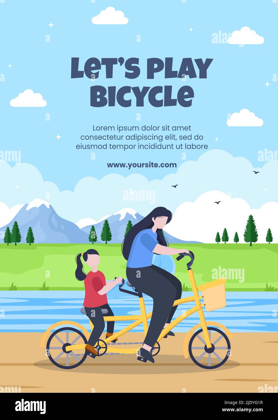 Lets Play Bicycle Social Media Flyer Template Flat Cartoon Background ...