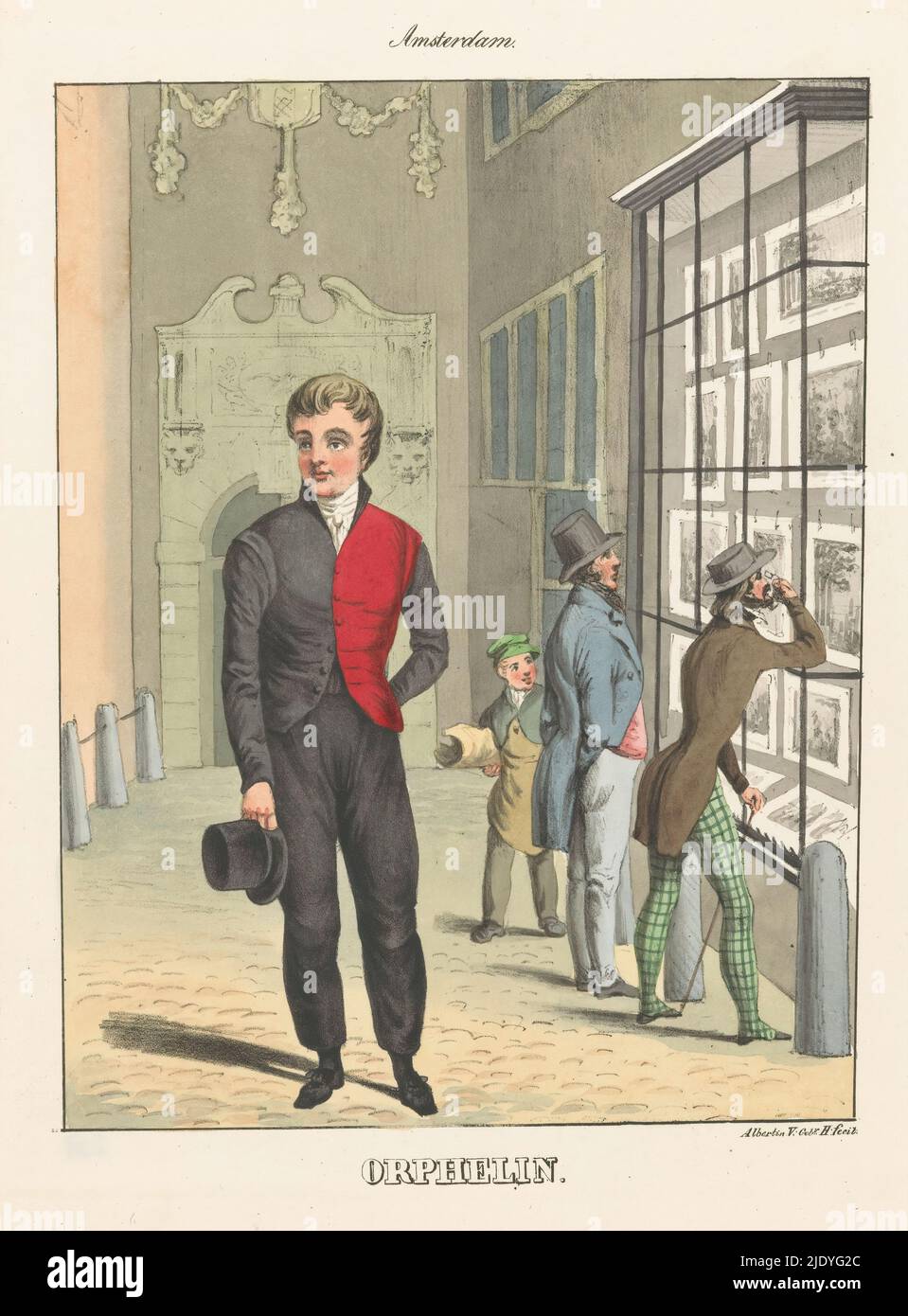 Orphan boy in front of the gate of the Orphanage in Amsterdam, Orphelin ...