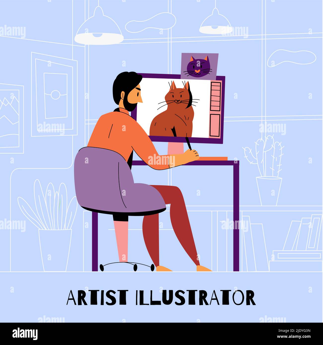 Creative profession artist designer illustrator composition with man ...