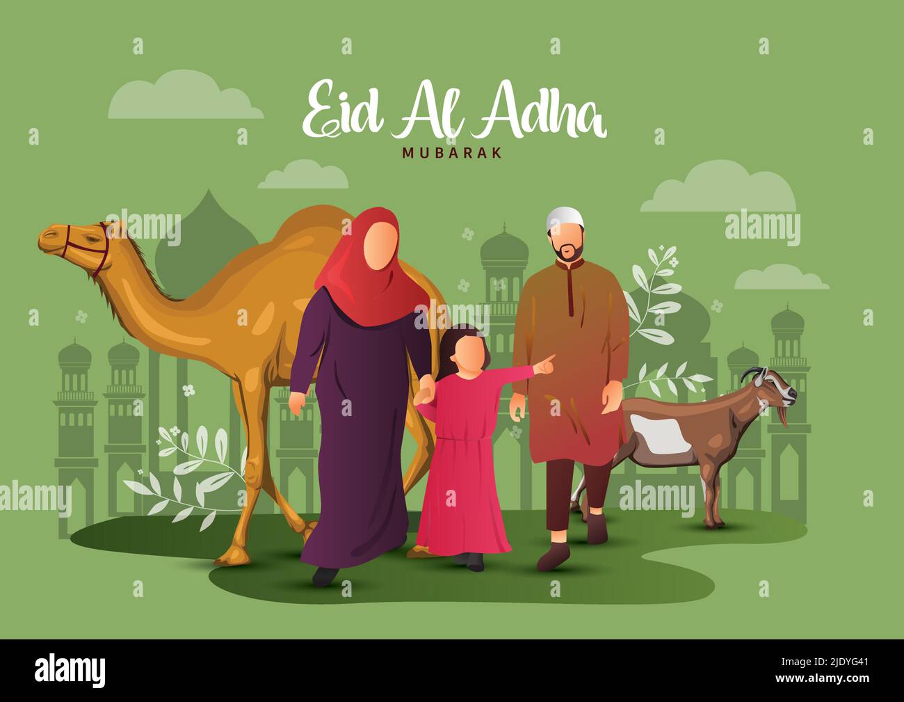 vector illustration of people celebrating eid al adha of Islam ...