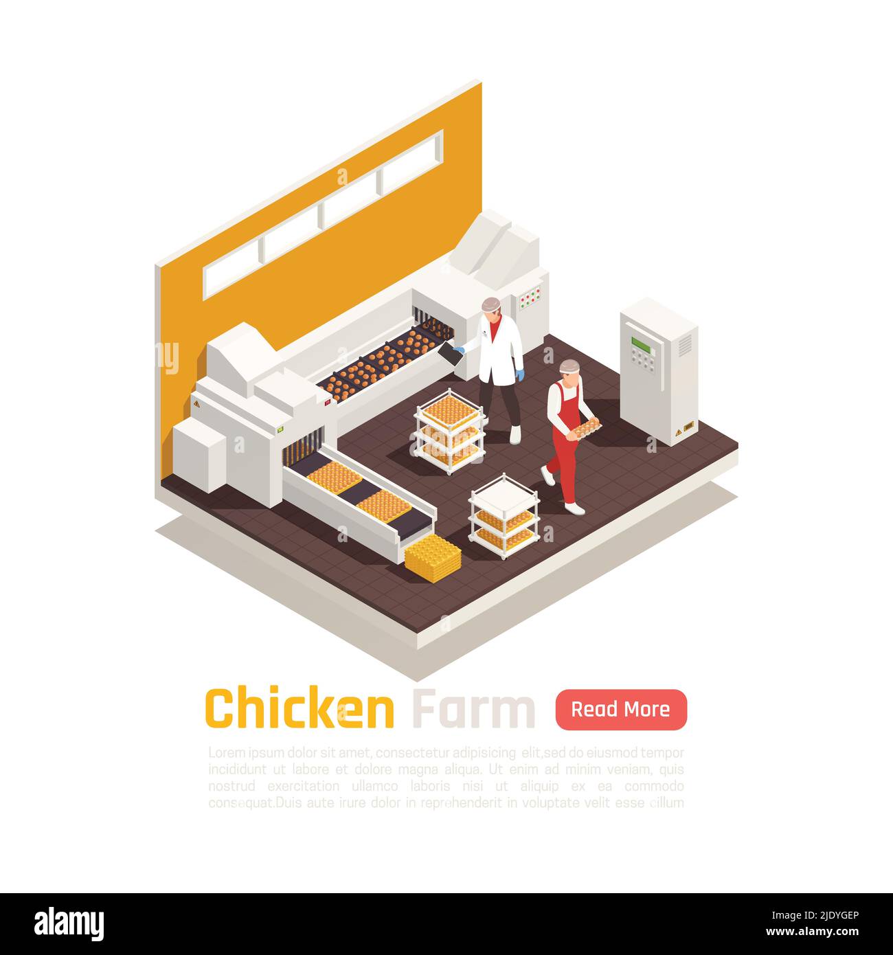 Layer poultry farming production isometric element with chicken eggs on ...