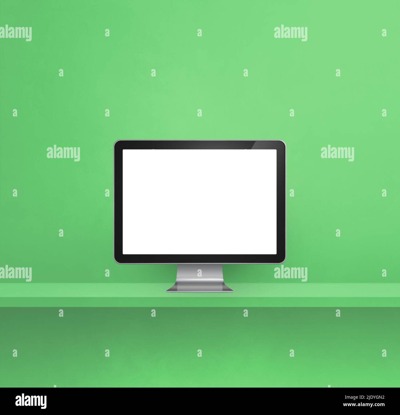 Computer pc - green wall shelf background. 3D Illustration Stock Photo ...