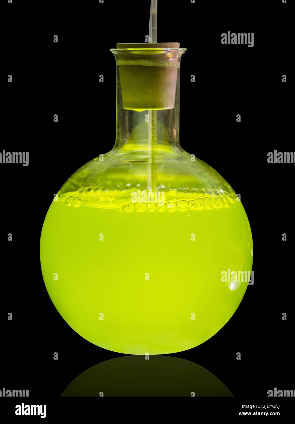 Round bottom laboratory flask isolated on black background Stock Photo ...