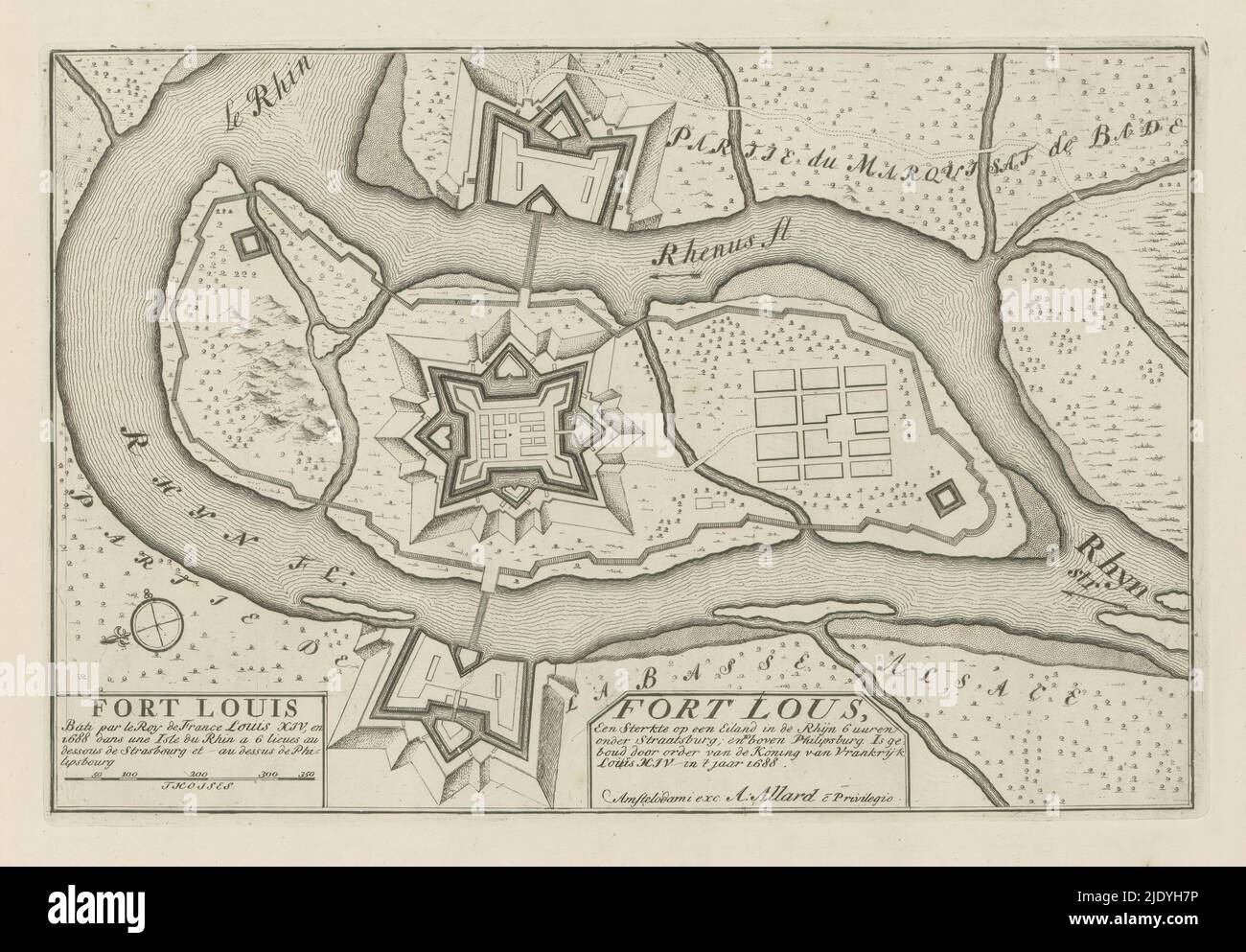 Map of Fort Louis, Fort Lous, a strength on an Island in the Rhine ...