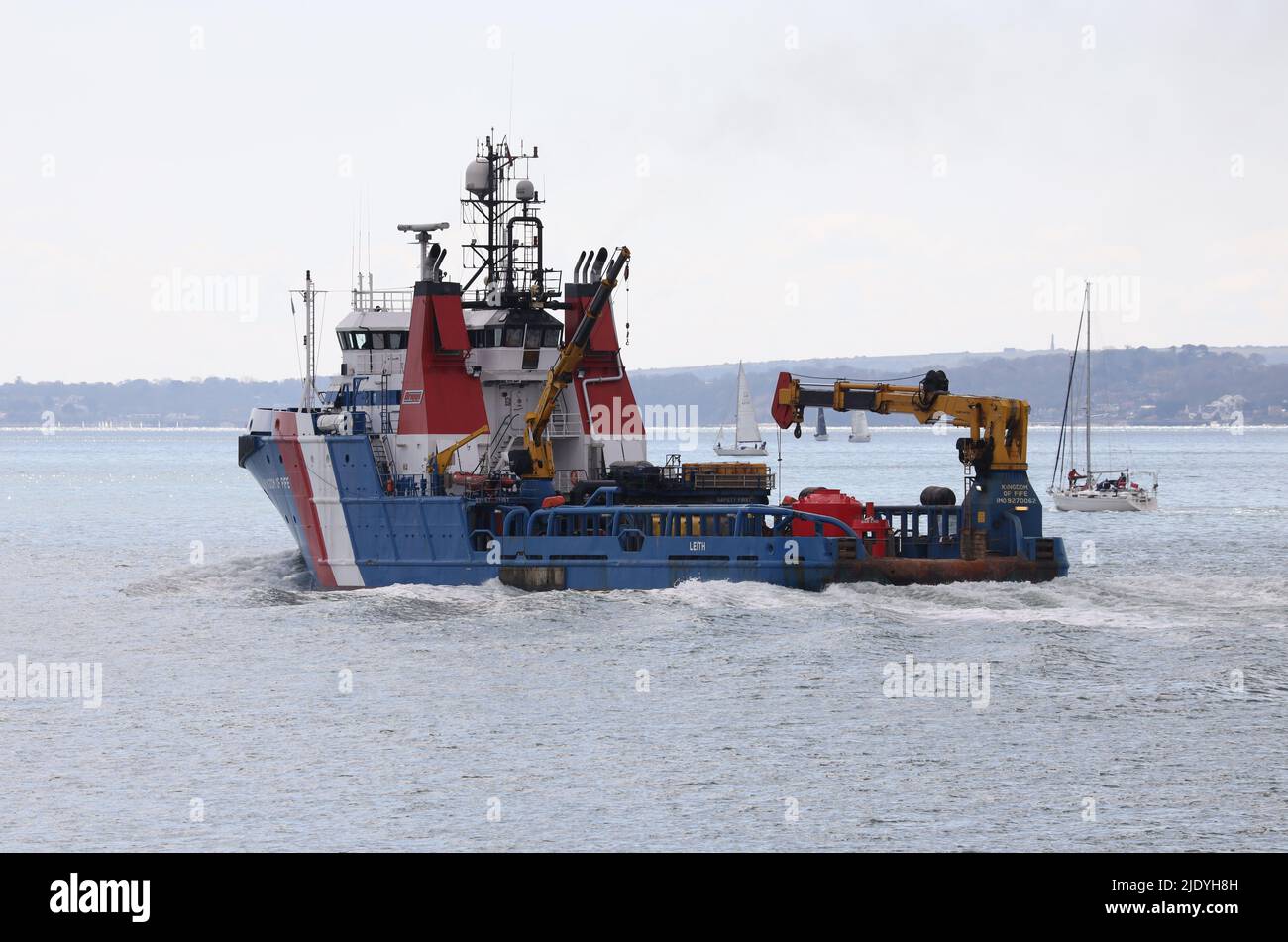 The offshore supply ship KINGDOM OF FIFE departs from the Naval Base ...