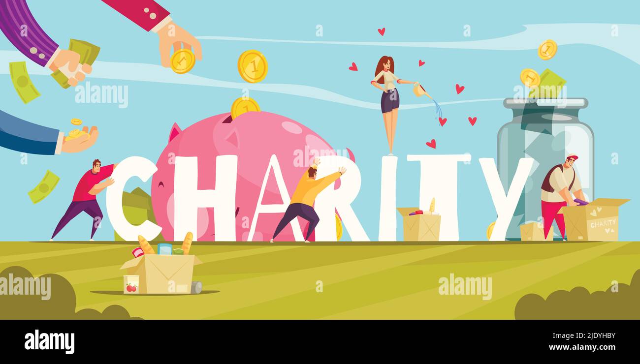 Charity composition with outdoor landscape and conceptual images of ...