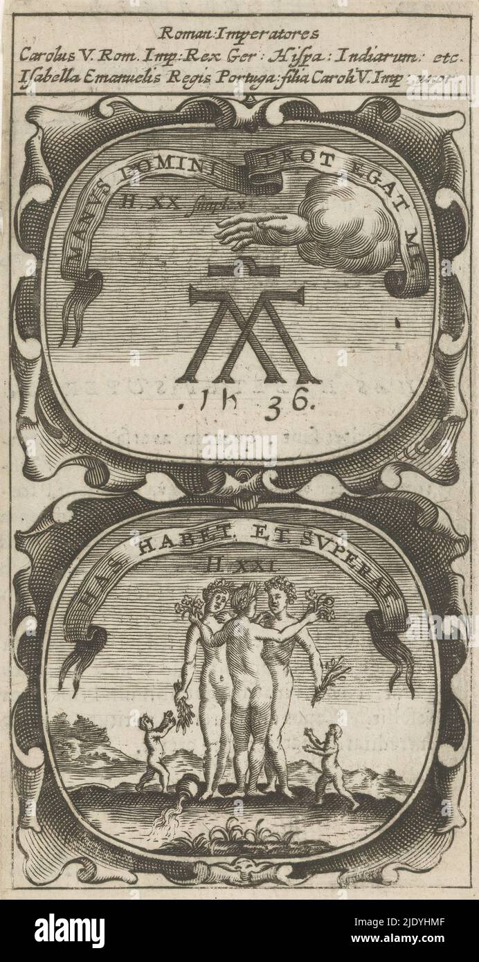 Monogram under the hand of God / Three Graces, Manus Domini Protegat Me ...