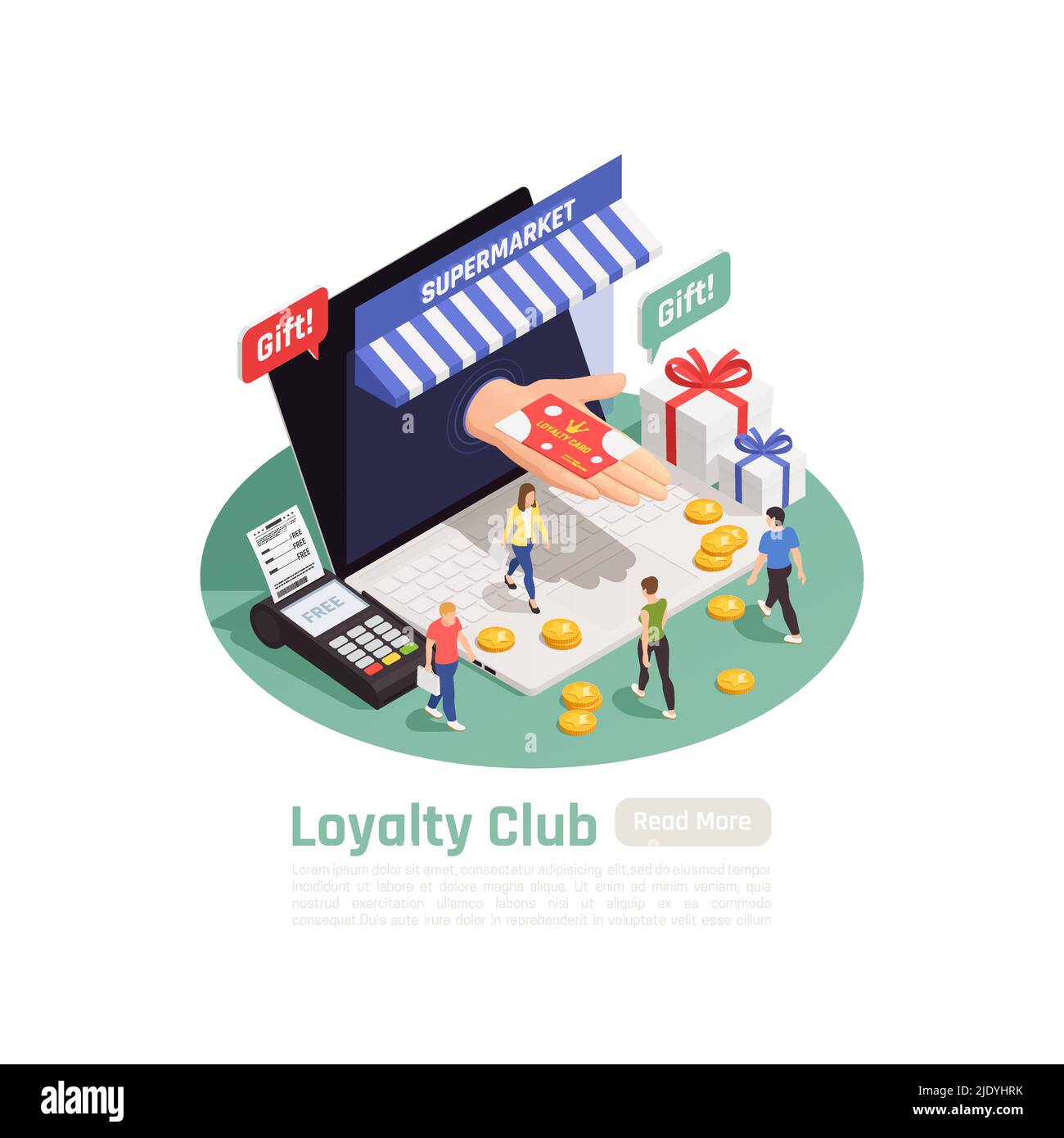 Customer loyalty retention isometric background composition with ...