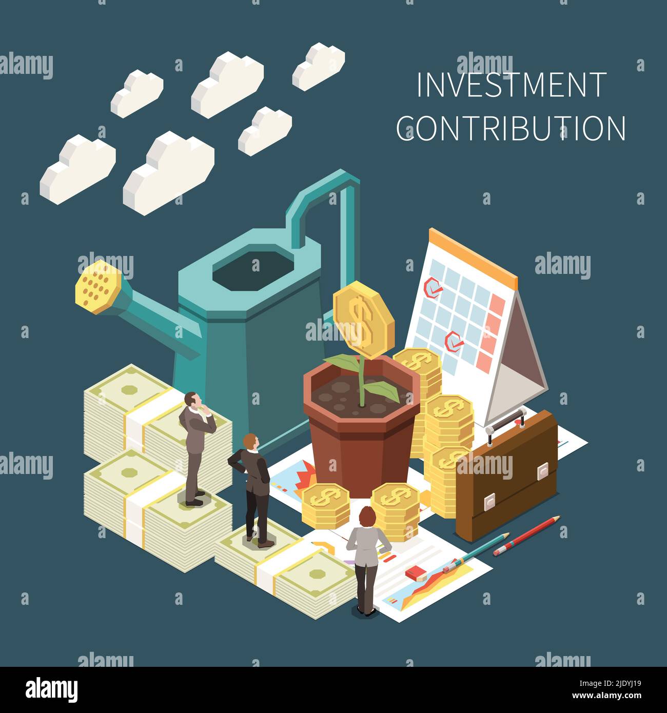 Investment contribution and growth isometric concept with money and ...