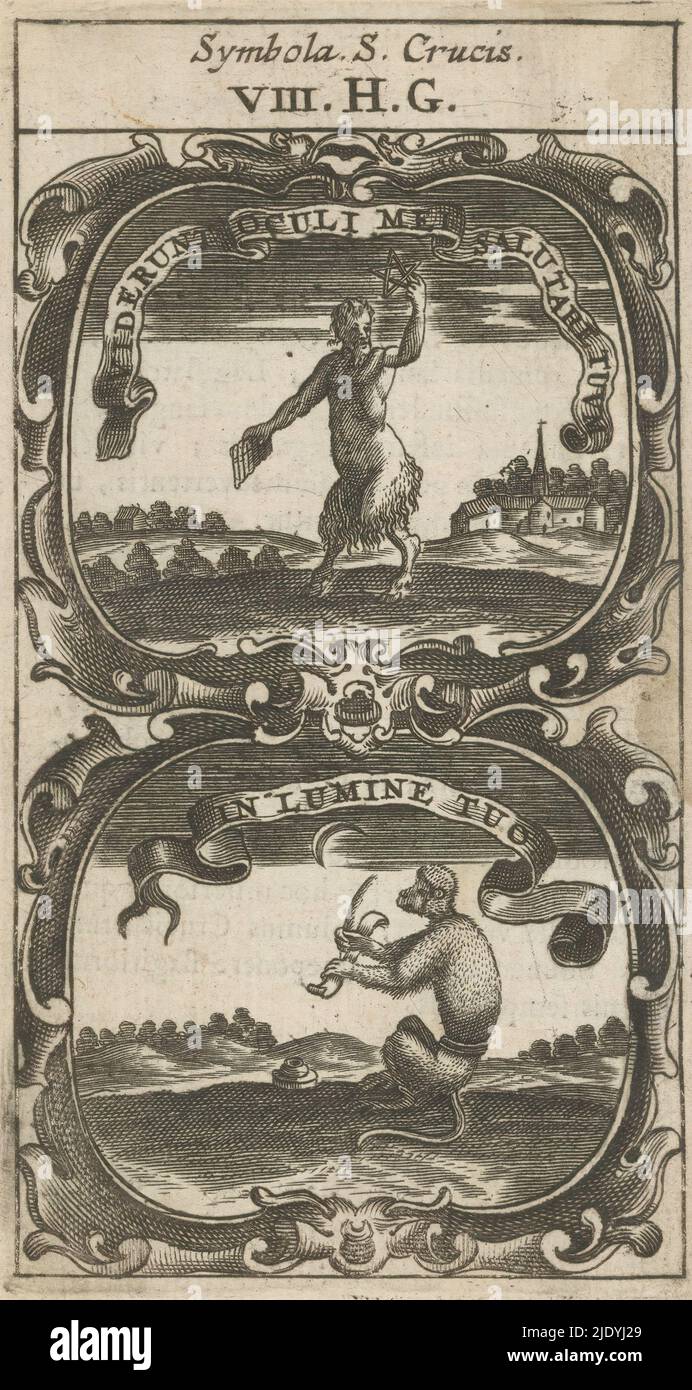 Satyr with pentagram / Writing monkey, Viderunt Oculi Mei Salutare Tuum ...