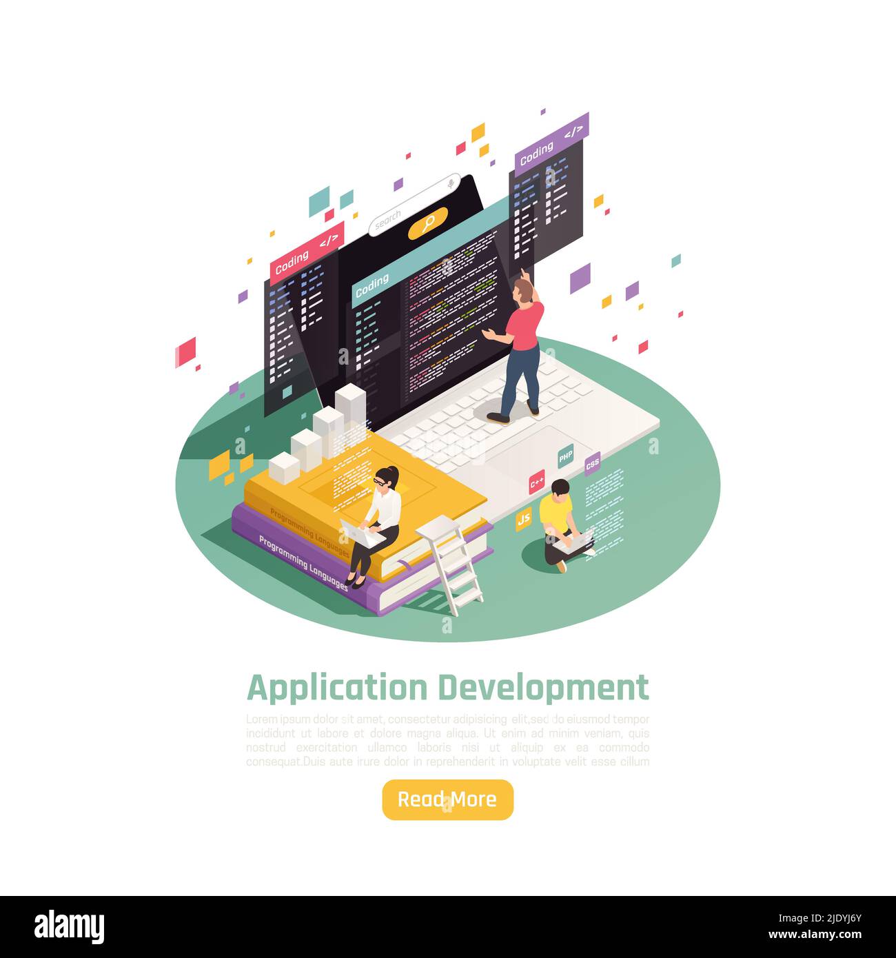 Application development isometric background composition with editable ...
