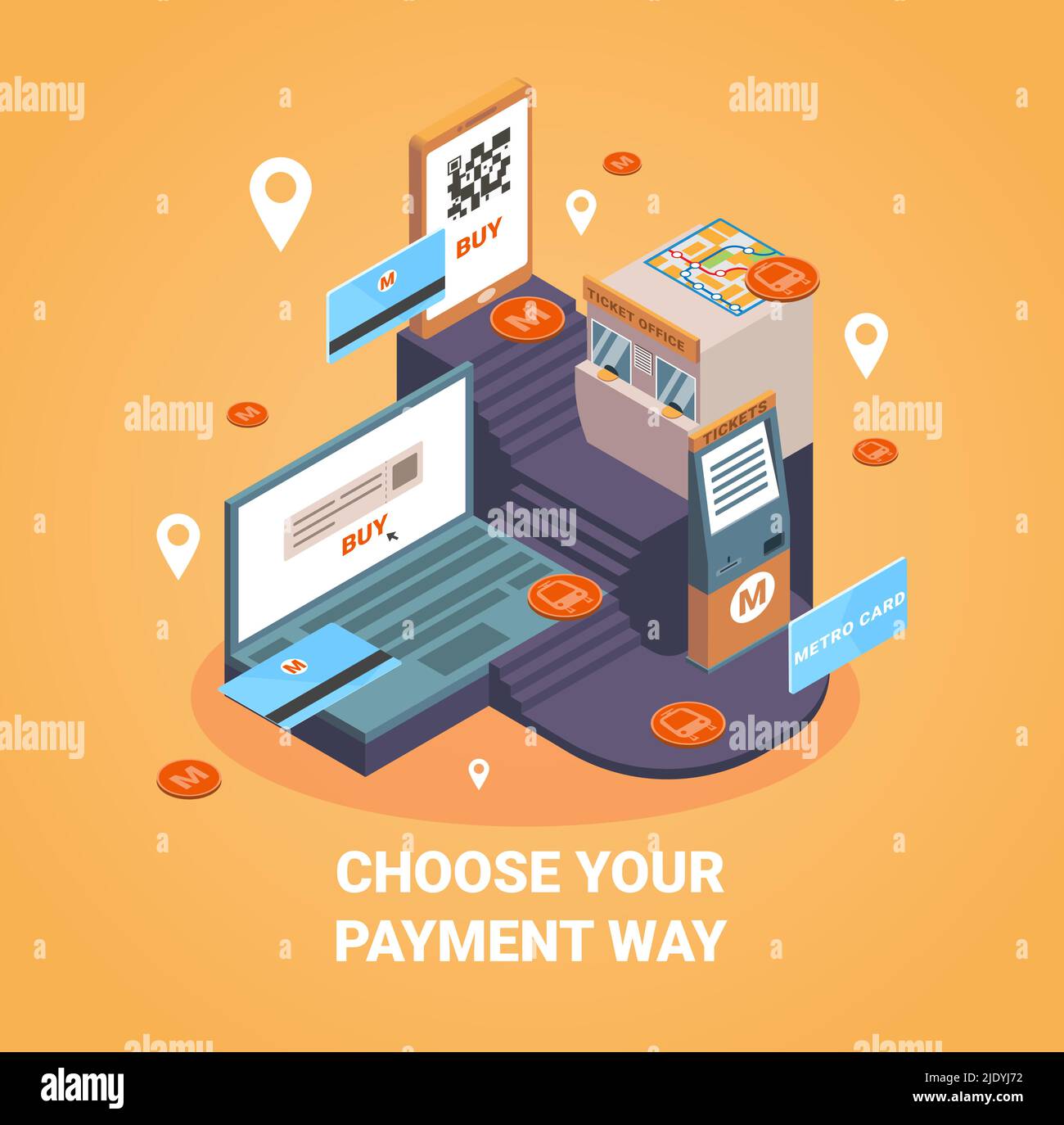 Payment way concept with online payment symbols isometric vector ...