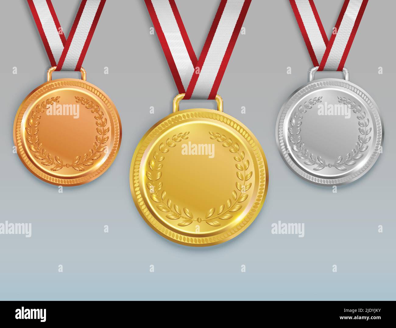 Medal realistic set with images of golden silver and bronze medals for ...