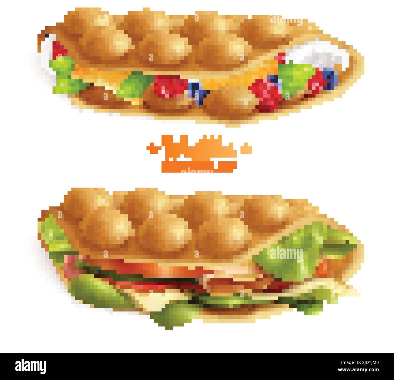 Set with two realistic images of bubble hong kong waffles sandwiches on ...