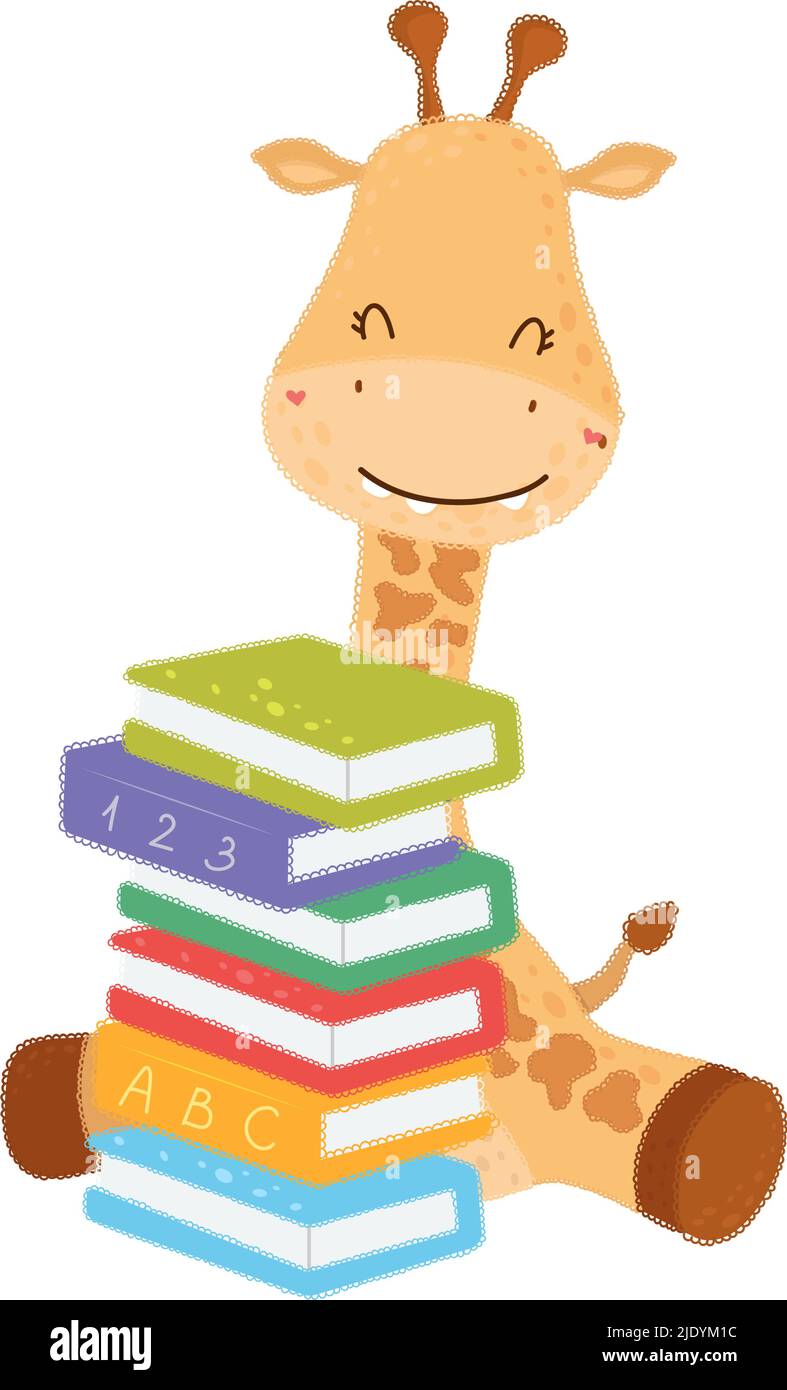 Giraffe Clipart Character Design. Adorable Clip Art Girafe with Books ...