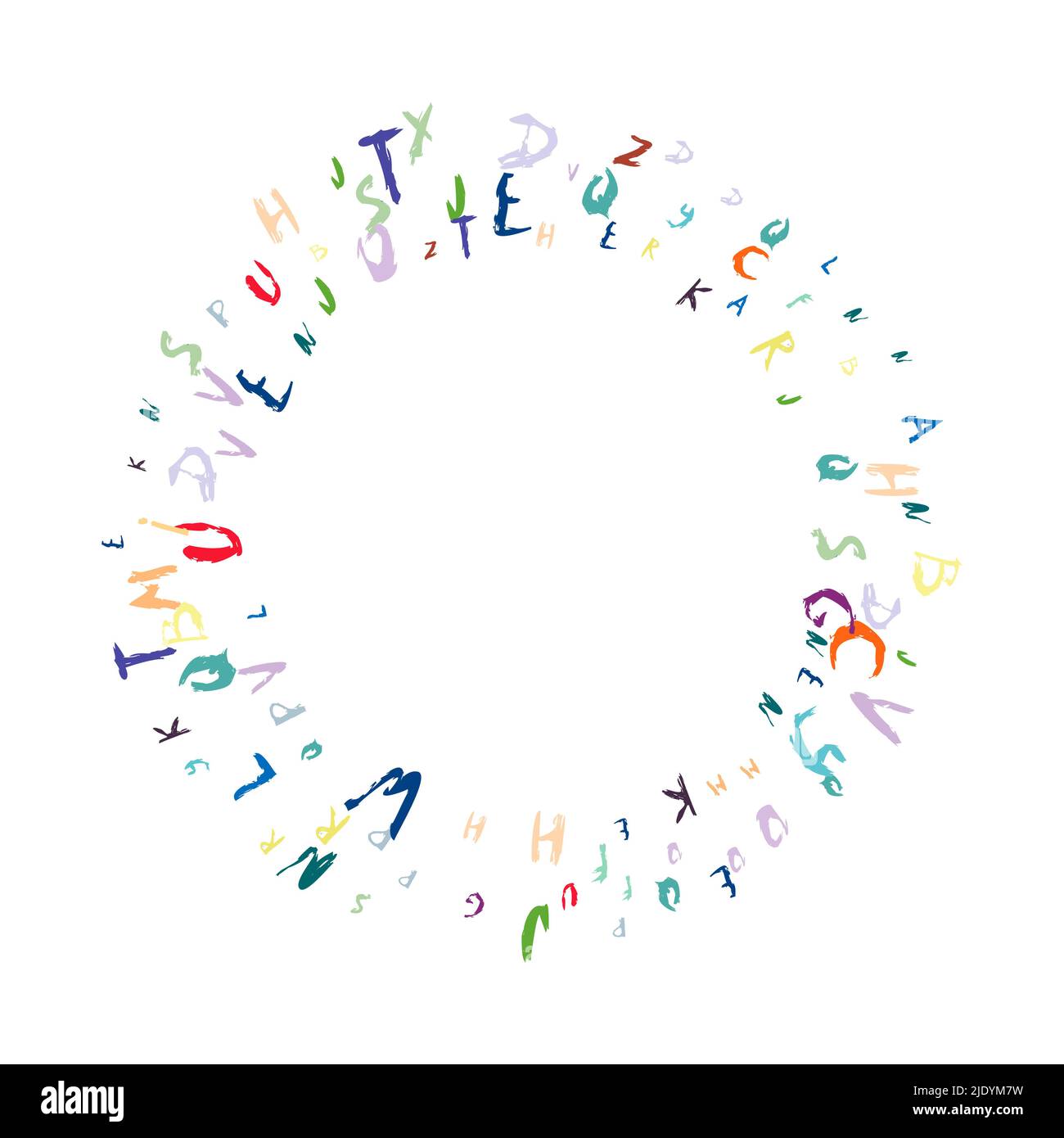 Color alphabet vector symbols. Round pattern of hand drawn brush ...