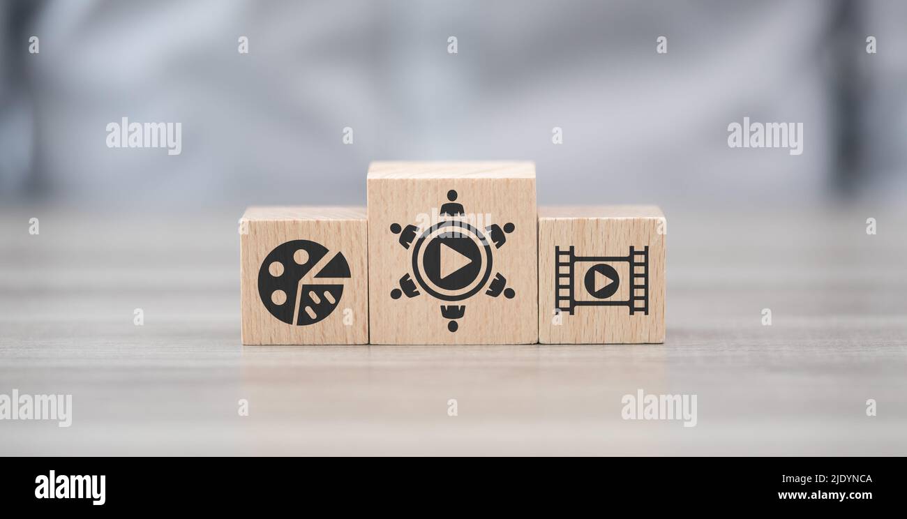 Wooden blocks with symbol of video marketing concept Stock Photo - Alamy