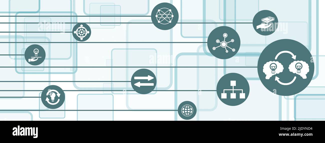 Concept of knowledge sharing with connected icons Stock Photo - Alamy