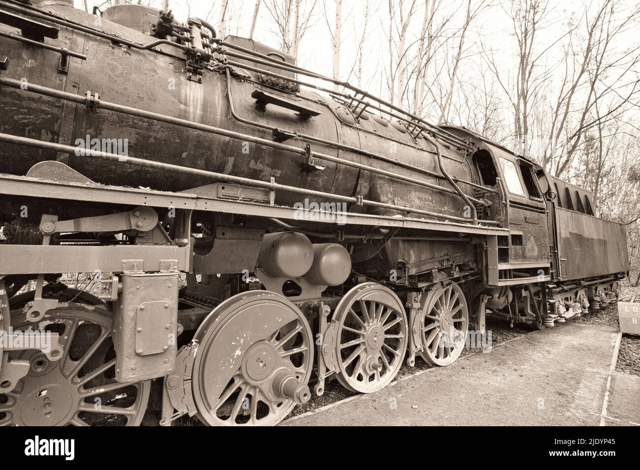 Steam locomotive in retro look, parked on a terminal station ...