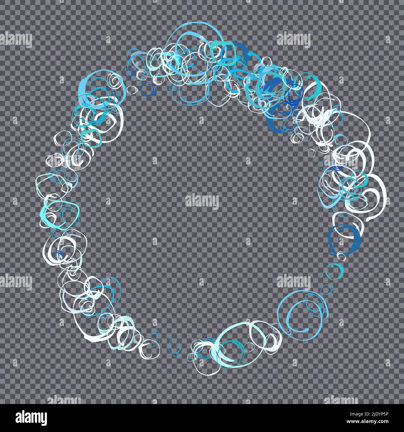 Trendy set of blue hand painted abstract circles forms on transparent ...