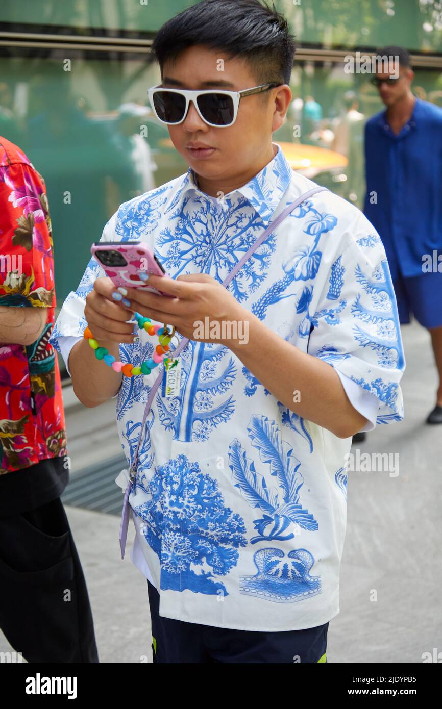 MILAN, ITALY - JUNE 18, 2022: Declan Chan with blue and white shirt ...