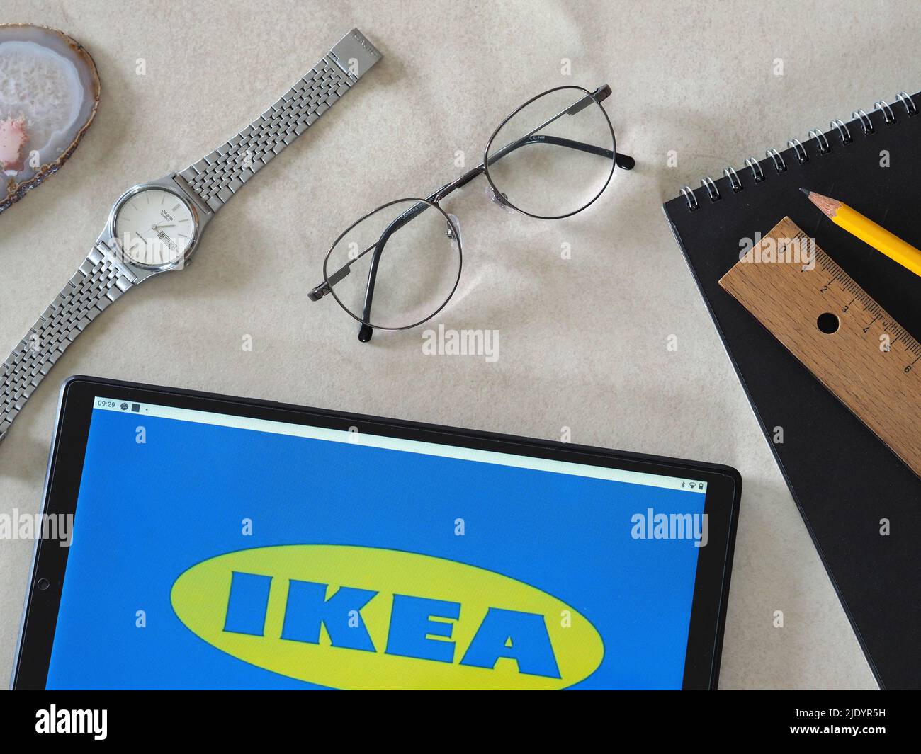 In this photo illustration IKEA International Group logo seen displayed ...