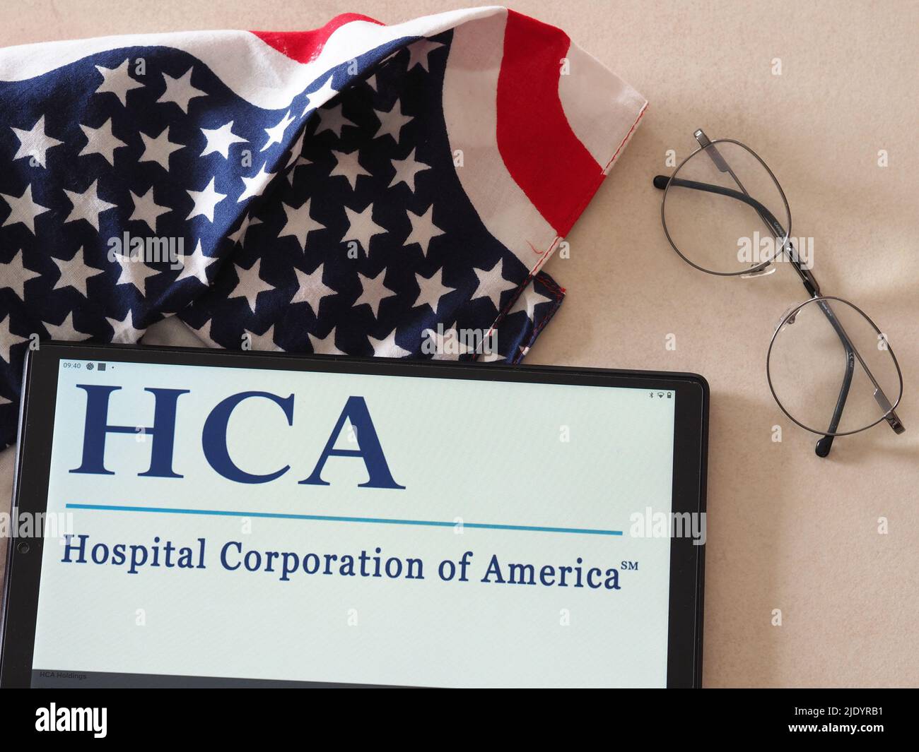 In this photo illustration Hospital Corporation of America (HCA Healthcare) logo seen displayed ...