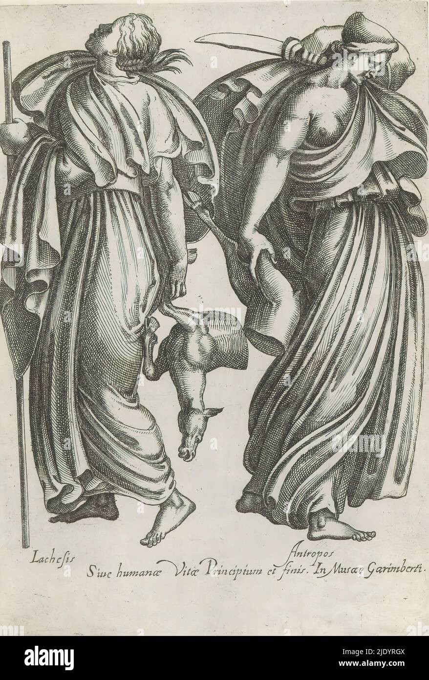 Sculptures of the goddesses of arrangement Lachesis and Atropos both ...