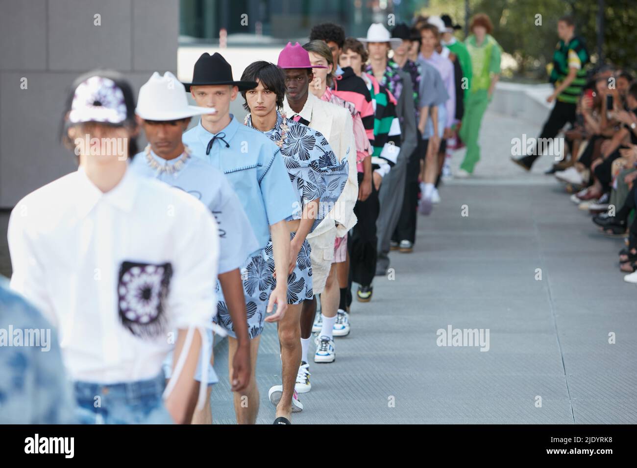 MILAN, ITALY - JUNE 18, 2022: MSGM fashion show, models on the catwalk ...