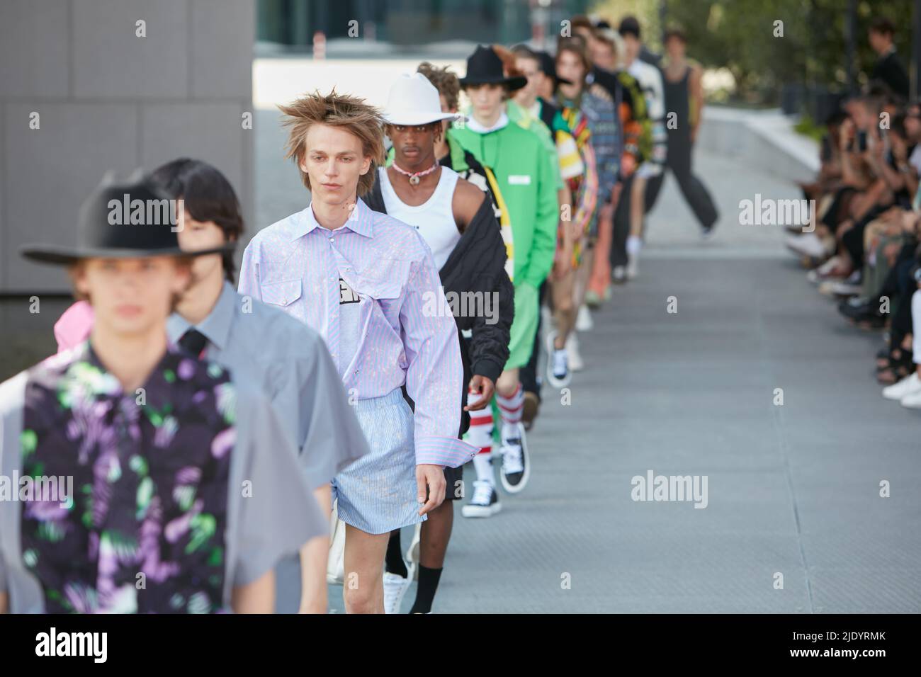 MILAN, ITALY - JUNE 18, 2022: MSGM fashion show, models on the catwalk ...