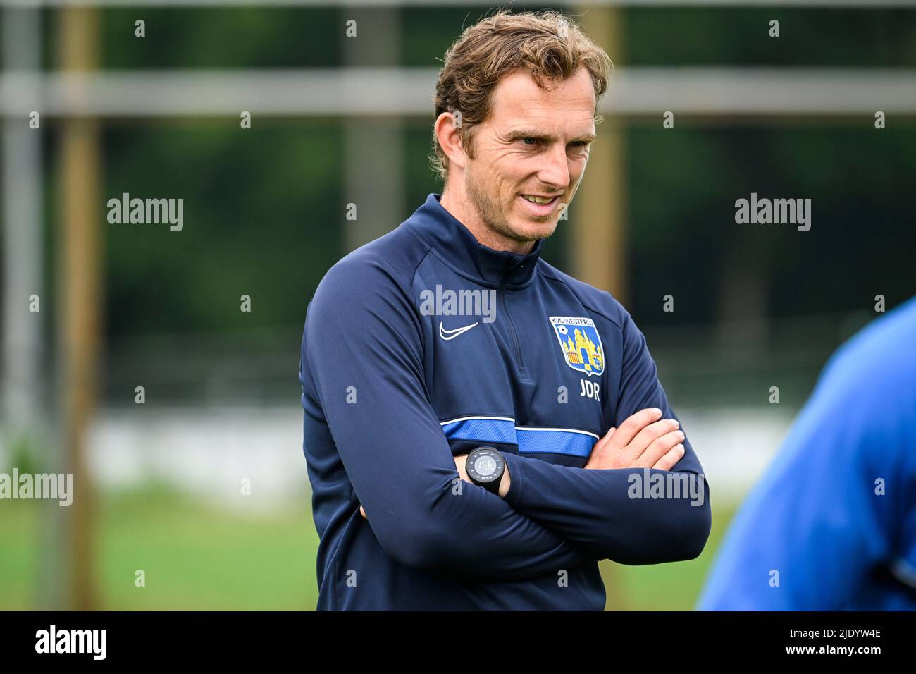 Westerlo's head coach Jonas De Roeck pictured during a training session ...