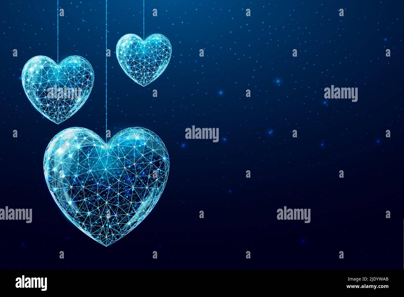 Wireframe hearts in low poly style. Happy Valentine's day banner ...