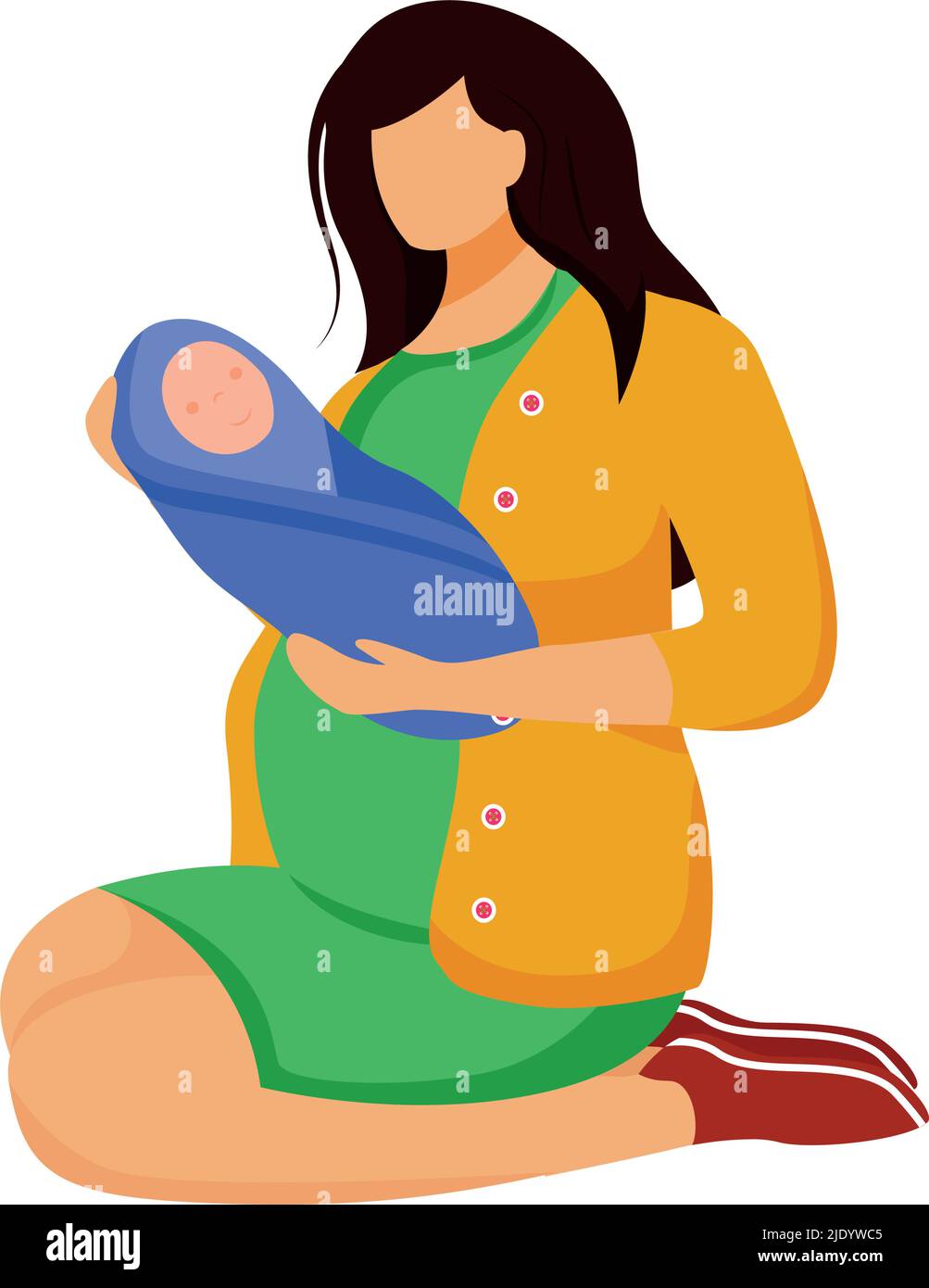 First time mother with newborn baby semi flat color vector characters ...